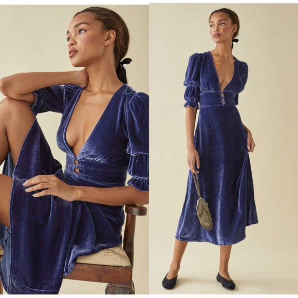 Reformation | Dresses | Reformation Maura Blue Velvet Dress Final Price ...